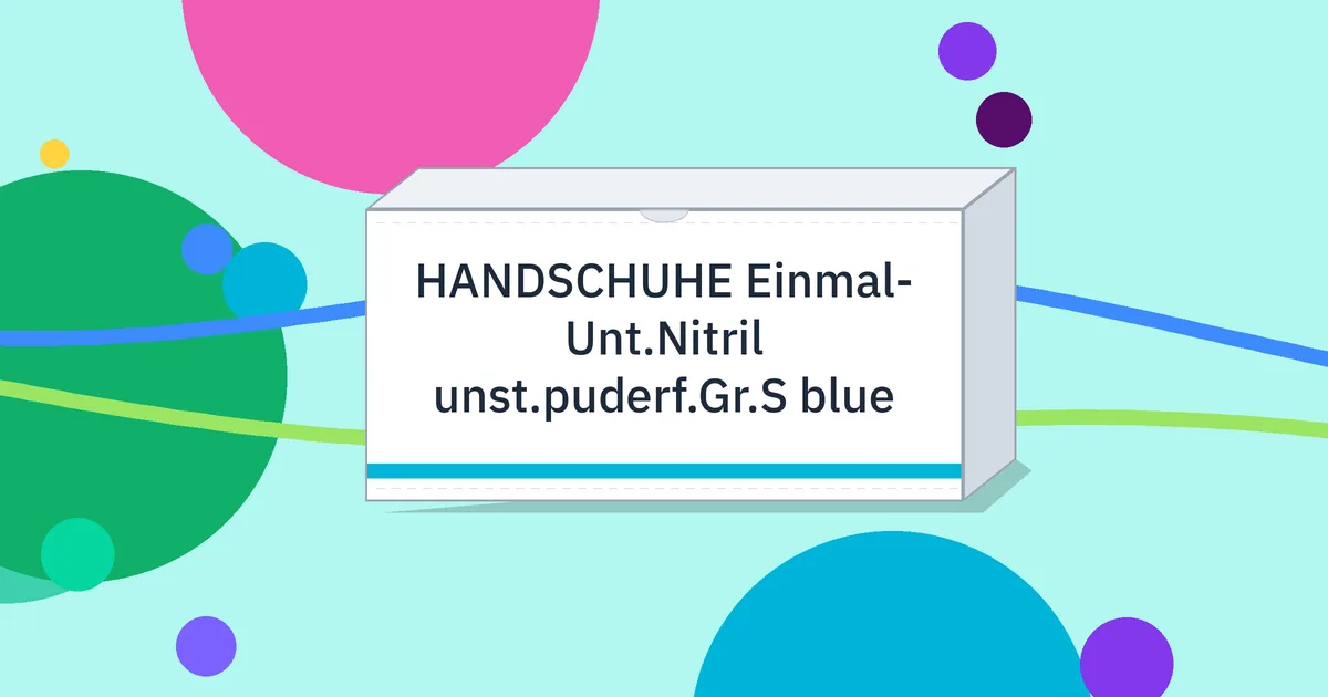 Symbolbild: Packung mit der Aufschrift HANDSCHUHE Einmal-Unt.Nitril unst.puderf.Gr.S blue (PZN 09671167) – Verfügbarkeit und Bezug in Apotheken in Frankfurt am Main