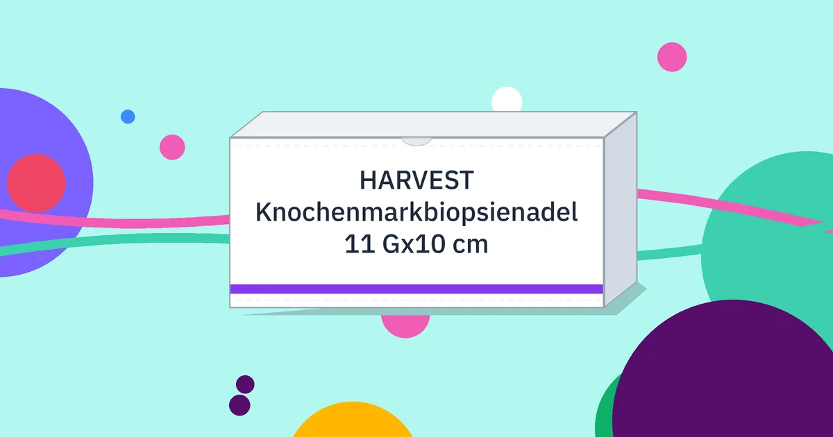Symbolbild: Packung mit der Aufschrift HARVEST Knochenmarkbiopsienadel 11 Gx10 cm (PZN 16921765) – Verfügbarkeit und Bezug in Apotheken in Frankfurt am Main