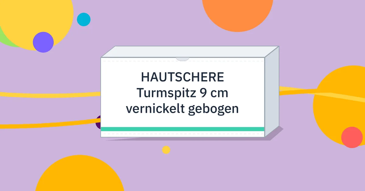 Symbolbild: Packung mit der Aufschrift HAUTSCHERE Turmspitz 9 cm vernickelt gebogen (PZN 18187766) – Verfügbarkeit und Bezug in Apotheken in Frankfurt am Main