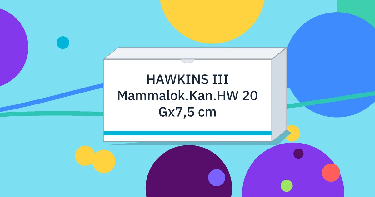 Symbolbild: Packung mit der Aufschrift HAWKINS III Mammalok.Kan.HW 20 Gx7,5 cm (PZN 04501704) – Verfügbarkeit und Bezug in Apotheken in Frankfurt am Main