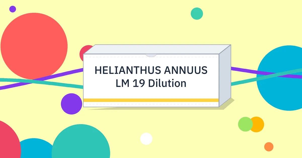 Symbolbild: Packung mit der Aufschrift HELIANTHUS ANNUUS LM 19 Dilution (PZN 12885883) – Verfügbarkeit und Bezug in Apotheken in Frankfurt am Main