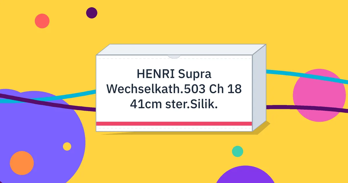 Symbolbild: Packung mit der Aufschrift HENRI Supra Wechselkath.503 Ch 18 41cm ster.Silik. (PZN 01399205) – Verfügbarkeit und Bezug in Apotheken in Frankfurt am Main