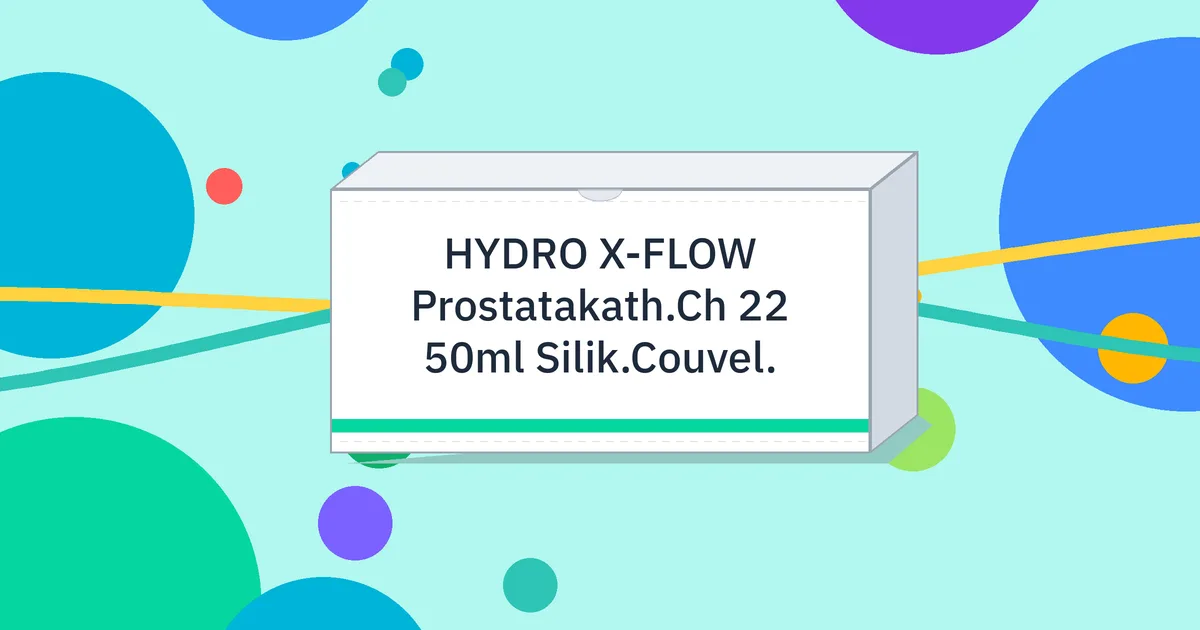 Symbolbild: Packung mit der Aufschrift HYDRO X-FLOW Prostatakath.Ch 22 50ml Silik.Couvel. (PZN 17508607) – Verfügbarkeit und Bezug in Apotheken in Frankfurt am Main