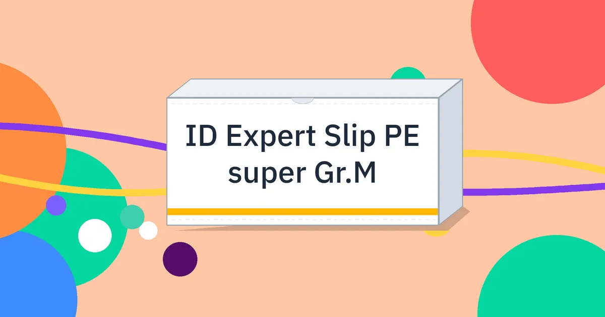 Symbolbild: Packung mit der Aufschrift ID Expert Slip PE super Gr.M (PZN 13512517) – Verfügbarkeit und Bezug in Apotheken in Frankfurt am Main