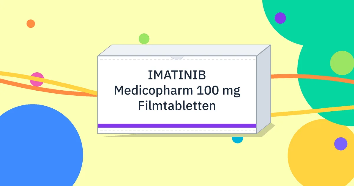 Symbolbild: Packung mit der Aufschrift IMATINIB Medicopharm 100 mg Filmtabletten (PZN 12372847) – Verfügbarkeit und Bezug in Apotheken in Frankfurt am Main