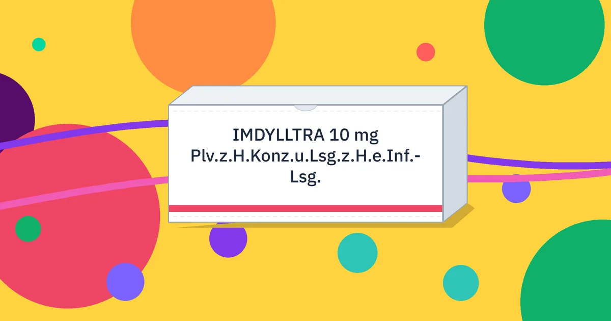 Symbolbild: Packung mit der Aufschrift IMDYLLTRA 10 mg Plv.z.H.Konz.u.Lsg.z.H.e.Inf.-Lsg. (PZN 20190511) – Verfügbarkeit und Bezug in Apotheken in Frankfurt am Main