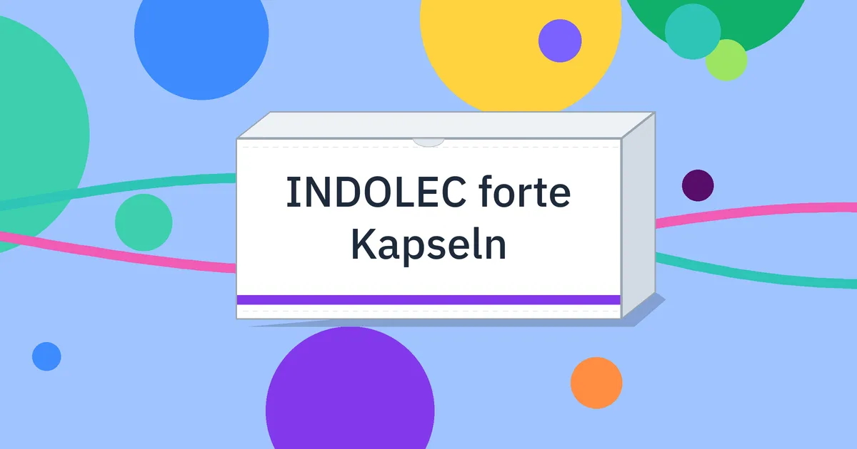Symbolbild: Packung mit der Aufschrift INDOLEC forte Kapseln (PZN 00824617) – Verfügbarkeit und Bezug in Apotheken in Frankfurt am Main