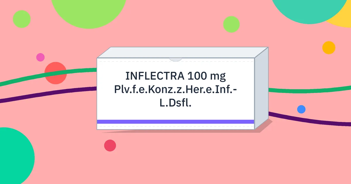 Symbolbild: Packung mit der Aufschrift INFLECTRA 100 mg Plv.f.e.Konz.z.Her.e.Inf.-L.Dsfl. (PZN 12531932) – Verfügbarkeit und Bezug in Apotheken in Frankfurt am Main