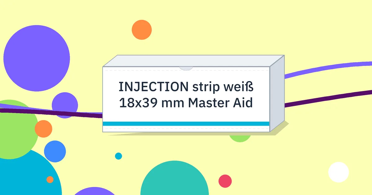 Symbolbild: Packung mit der Aufschrift INJECTION strip weiß 18x39 mm Master Aid (PZN 20128506) – Verfügbarkeit und Bezug in Apotheken in Frankfurt am Main