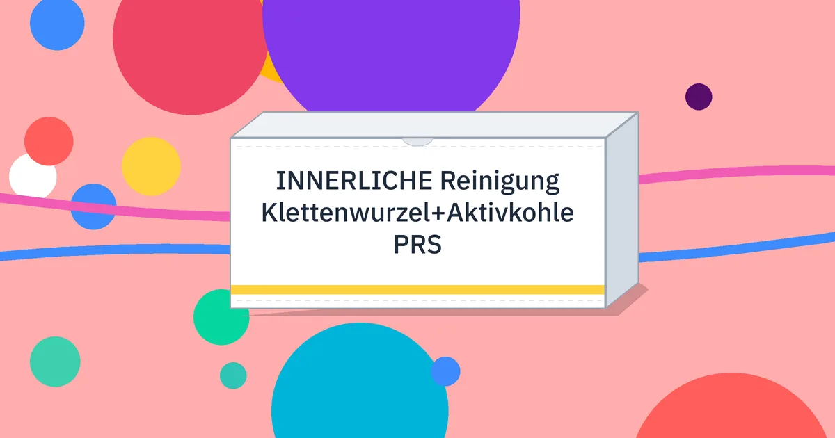 Symbolbild: Packung mit der Aufschrift INNERLICHE Reinigung Klettenwurzel+Aktivkohle PRS (PZN 16924806) – Verfügbarkeit und Bezug in Apotheken in Frankfurt am Main