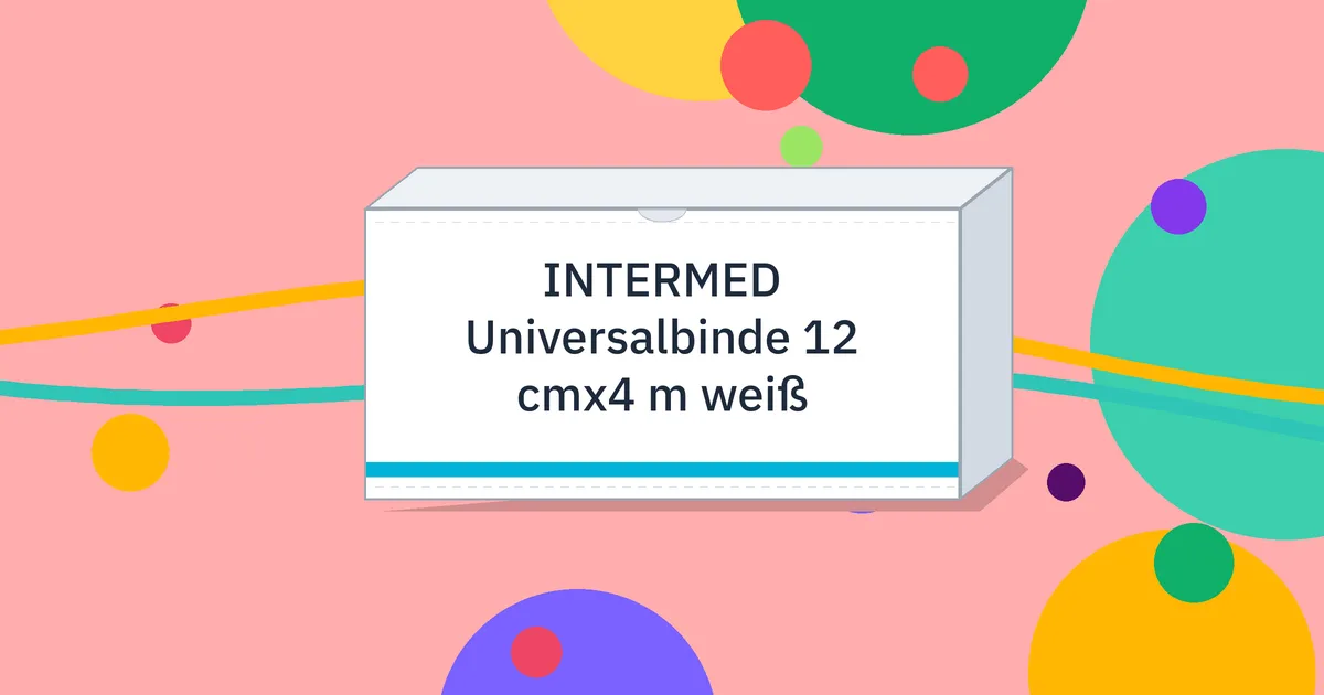 Symbolbild: Packung mit der Aufschrift INTERMED Universalbinde 12 cmx4 m weiß (PZN 16609298) – Verfügbarkeit und Bezug in Apotheken in Frankfurt am Main
