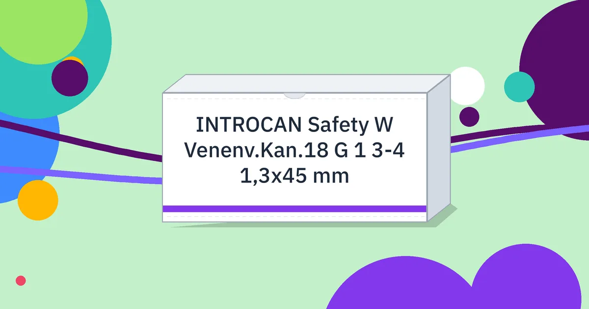 Symbolbild: Packung mit der Aufschrift INTROCAN Safety W Venenv.Kan.18 G 1 3-4 1,3x45 mm (PZN 20345333) – Verfügbarkeit und Bezug in Apotheken in Frankfurt am Main
