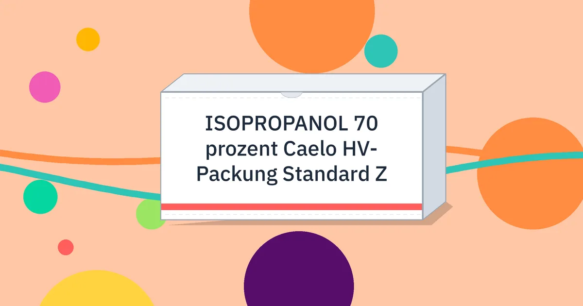Symbolbild: Packung mit der Aufschrift ISOPROPANOL 70 prozent Caelo HV-Packung Standard Z (PZN 11006738) – Verfügbarkeit und Bezug in Apotheken in Frankfurt am Main