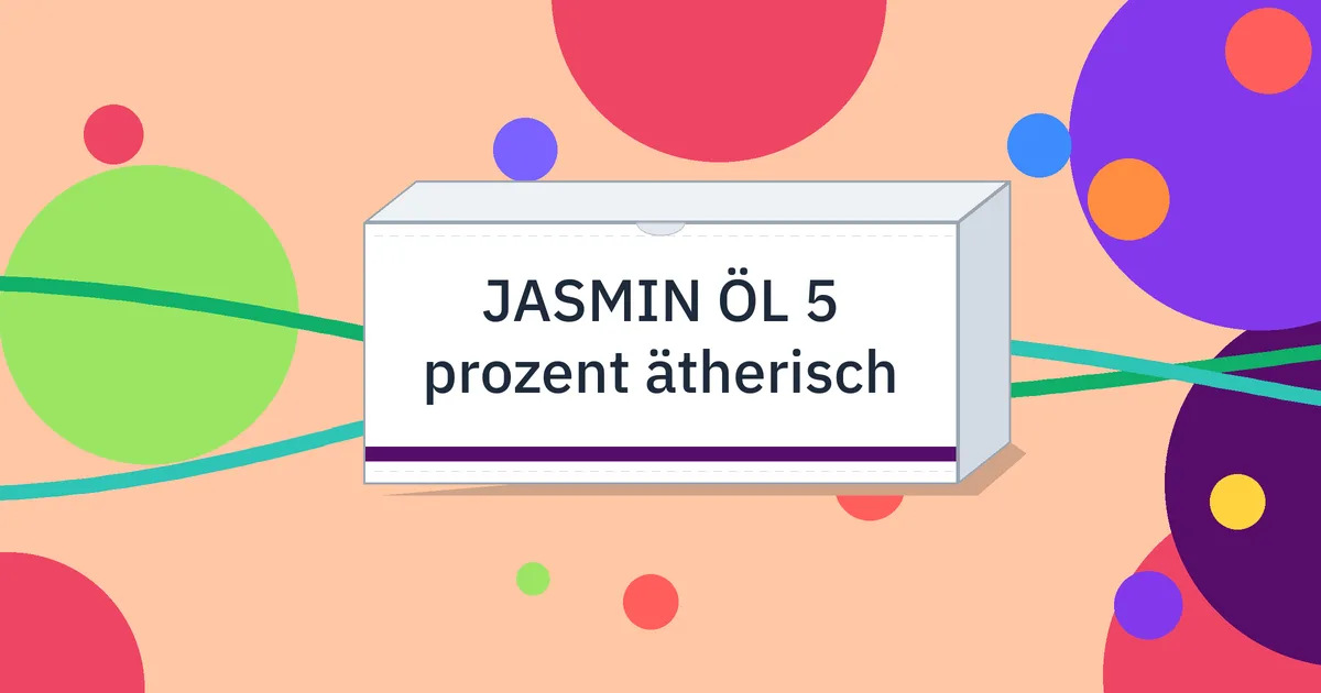 Symbolbild: Packung mit der Aufschrift JASMIN ÖL 5 prozent ätherisch (PZN 18848877) – Verfügbarkeit und Bezug in Apotheken in Frankfurt am Main