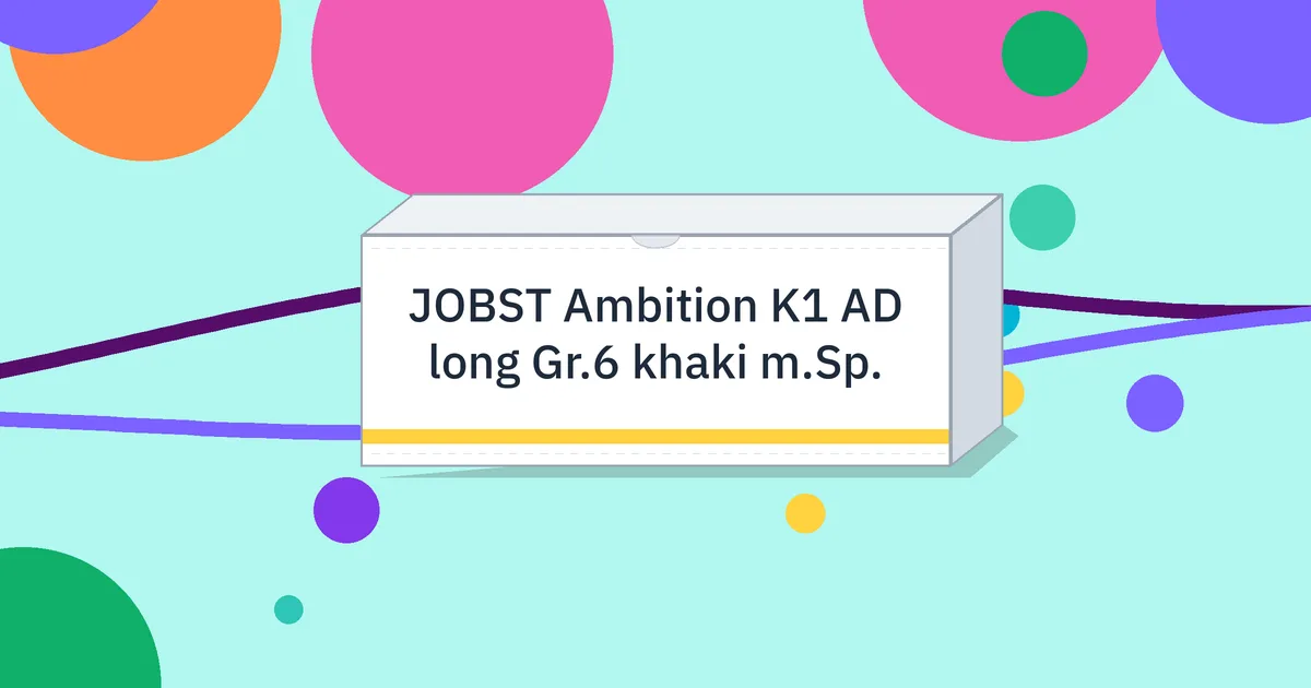 Symbolbild: Packung mit der Aufschrift JOBST Ambition K1 AD long Gr.6 khaki m.Sp. (PZN 11019942) – Verfügbarkeit und Bezug in Apotheken in Frankfurt am Main