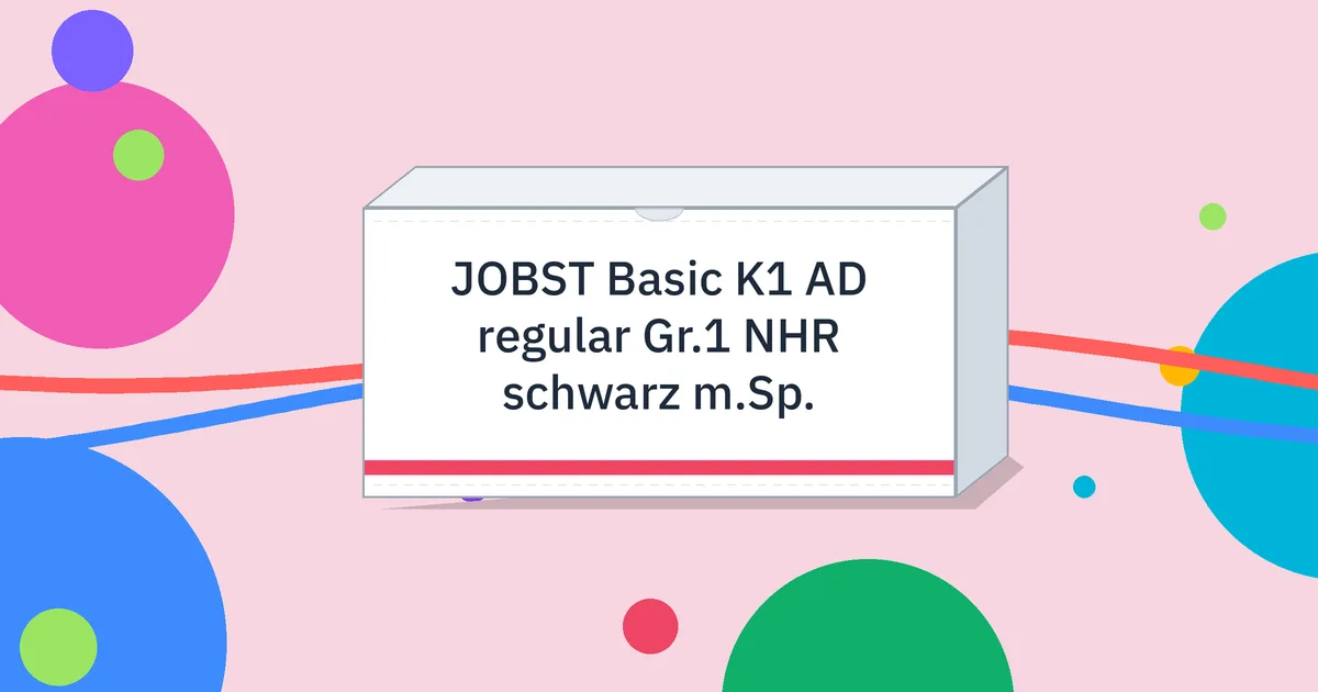 Symbolbild: Packung mit der Aufschrift JOBST Basic K1 AD regular Gr.1 NHR schwarz m.Sp. (PZN 15313414) – Verfügbarkeit und Bezug in Apotheken in Frankfurt am Main