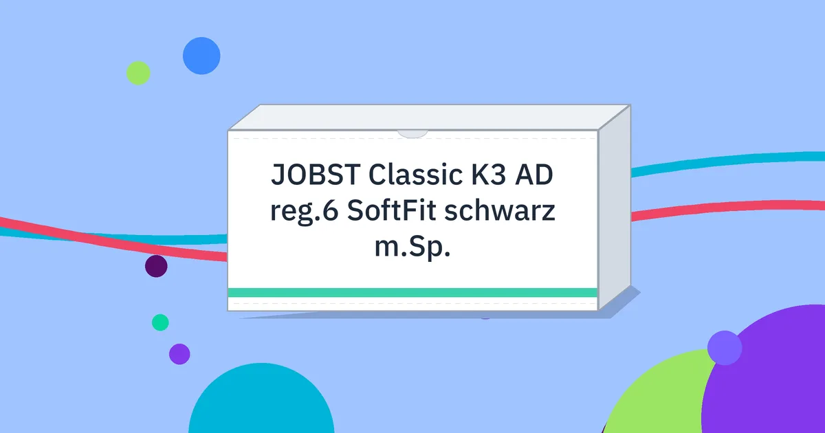 Symbolbild: Packung mit der Aufschrift JOBST Classic K3 AD reg.6 SoftFit schwarz m.Sp. (PZN 14224068) – Verfügbarkeit und Bezug in Apotheken in Frankfurt am Main
