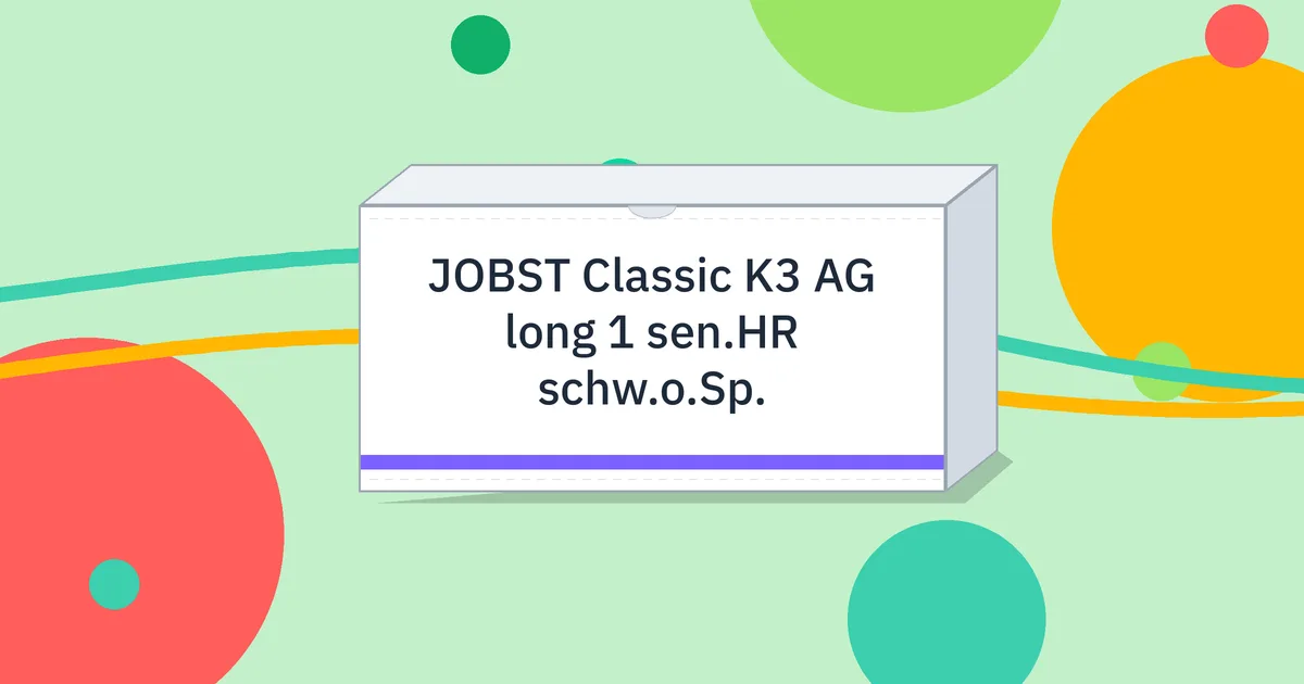 Symbolbild: Packung mit der Aufschrift JOBST Classic K3 AG long 1 sen.HR schw.o.Sp. (PZN 17957943) – Verfügbarkeit und Bezug in Apotheken in Frankfurt am Main
