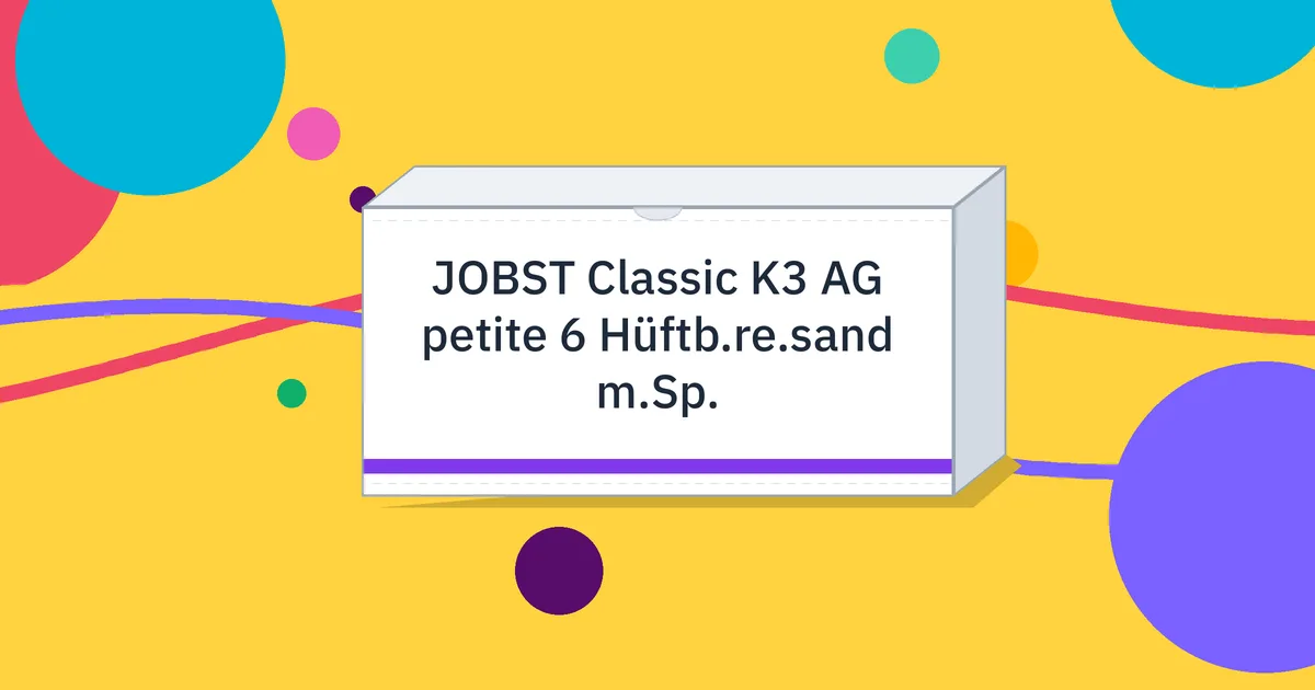Symbolbild: Packung mit der Aufschrift JOBST Classic K3 AG petite 6 Hüftb.re.sand m.Sp. (PZN 13074997) – Verfügbarkeit und Bezug in Apotheken in Frankfurt am Main