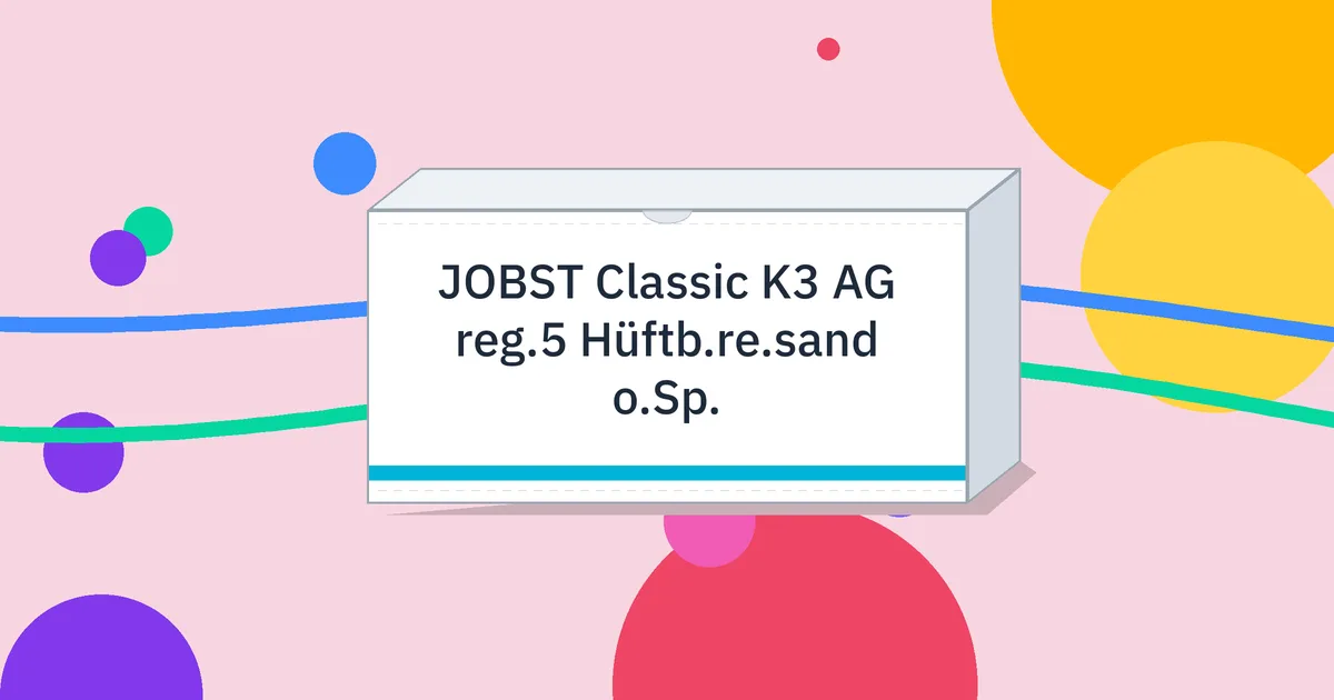 Symbolbild: Packung mit der Aufschrift JOBST Classic K3 AG reg.5 Hüftb.re.sand o.Sp. (PZN 13076536) – Verfügbarkeit und Bezug in Apotheken in Frankfurt am Main