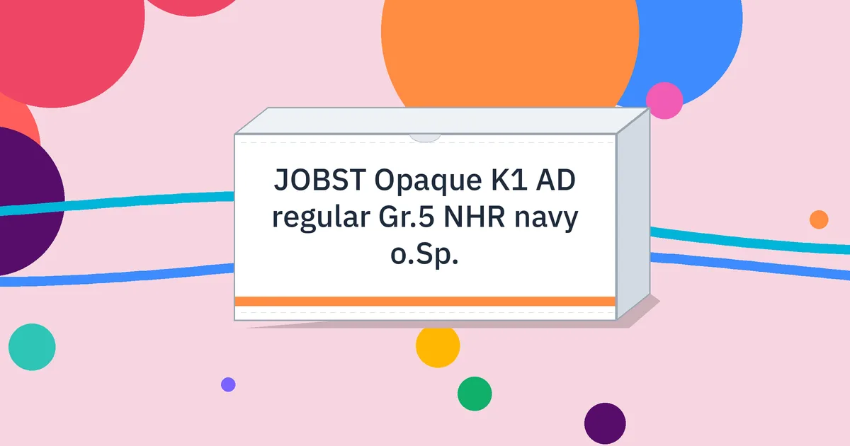 Symbolbild: Packung mit der Aufschrift JOBST Opaque K1 AD regular Gr.5 NHR navy o.Sp. (PZN 13082577) – Verfügbarkeit und Bezug in Apotheken in Frankfurt am Main