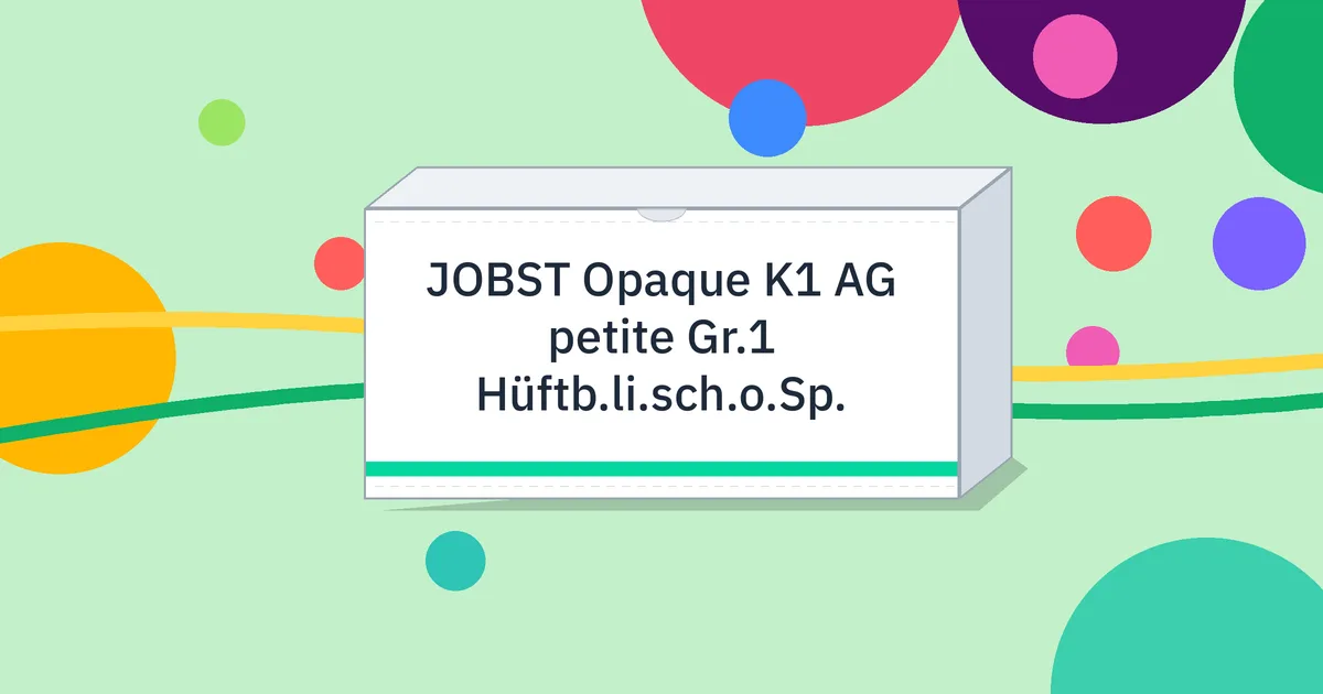 Symbolbild: Packung mit der Aufschrift JOBST Opaque K1 AG petite Gr.1 Hüftb.li.sch.o.Sp. (PZN 13098093) – Verfügbarkeit und Bezug in Apotheken in Frankfurt am Main