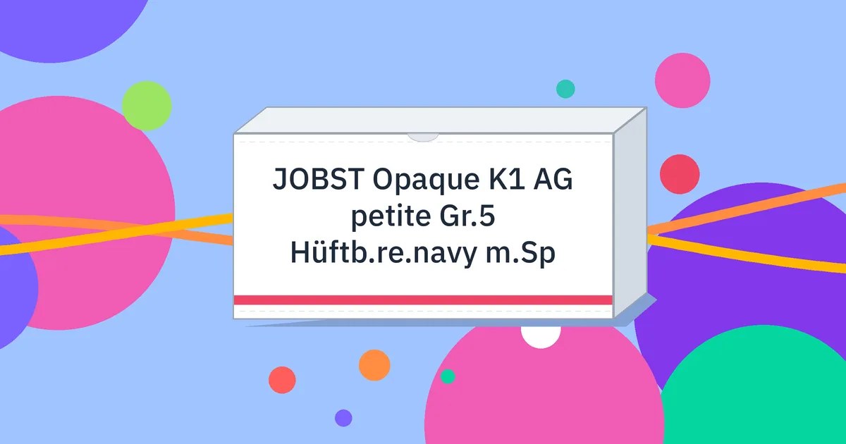 Symbolbild: Packung mit der Aufschrift JOBST Opaque K1 AG petite Gr.5 Hüftb.re.navy m.Sp (PZN 13099112) – Verfügbarkeit und Bezug in Apotheken in Frankfurt am Main