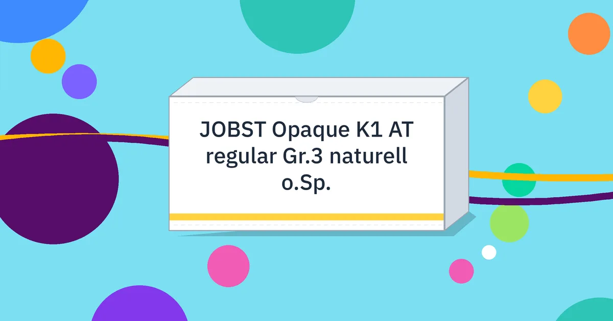 Symbolbild: Packung mit der Aufschrift JOBST Opaque K1 AT regular Gr.3 naturell o.Sp. (PZN 13107484) – Verfügbarkeit und Bezug in Apotheken in Frankfurt am Main