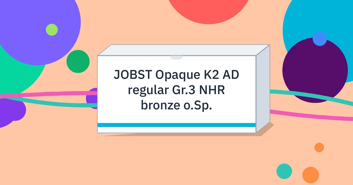 Symbolbild: Packung mit der Aufschrift JOBST Opaque K2 AD regular Gr.3 NHR bronze o.Sp. (PZN 13111238) – Verfügbarkeit und Bezug in Apotheken in Frankfurt am Main
