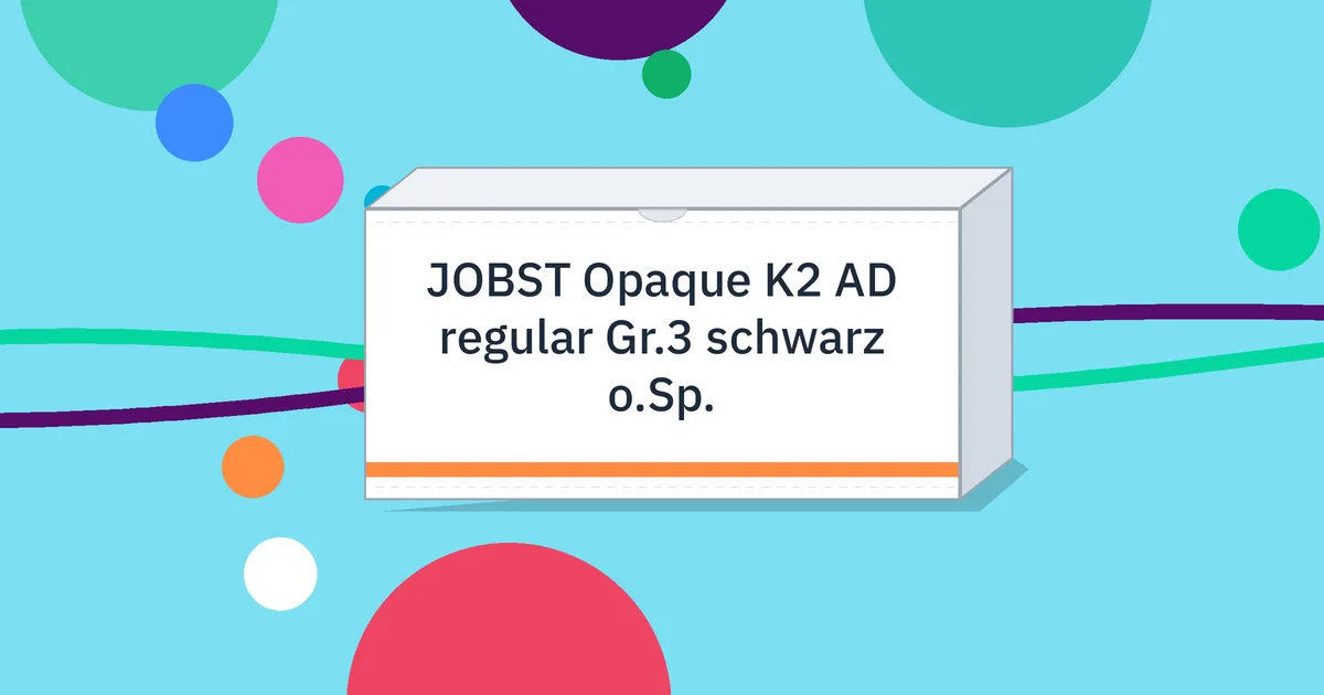 Symbolbild: Packung mit der Aufschrift JOBST Opaque K2 AD regular Gr.3 schwarz o.Sp. (PZN 11218676) – Verfügbarkeit und Bezug in Apotheken in Frankfurt am Main