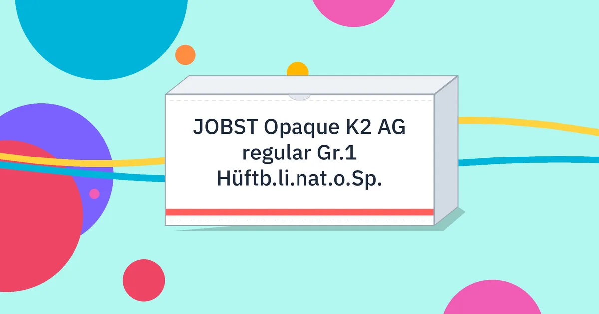 Symbolbild: Packung mit der Aufschrift JOBST Opaque K2 AG regular Gr.1 Hüftb.li.nat.o.Sp. (PZN 13116193) – Verfügbarkeit und Bezug in Apotheken in Frankfurt am Main
