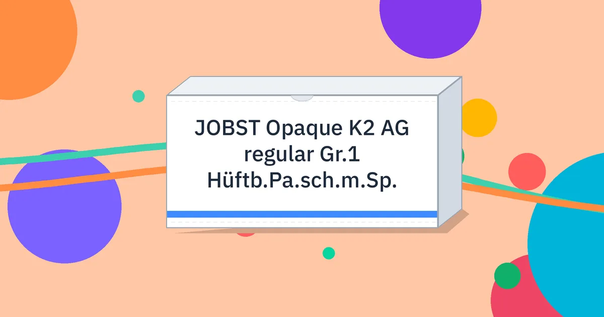 Symbolbild: Packung mit der Aufschrift JOBST Opaque K2 AG regular Gr.1 Hüftb.Pa.sch.m.Sp. (PZN 13116649) – Verfügbarkeit und Bezug in Apotheken in Frankfurt am Main