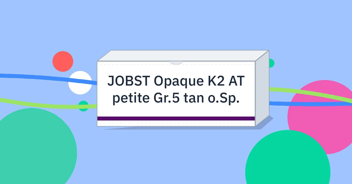 Symbolbild: Packung mit der Aufschrift JOBST Opaque K2 AT petite Gr.5 tan o.Sp. (PZN 16291181) – Verfügbarkeit und Bezug in Apotheken in Frankfurt am Main