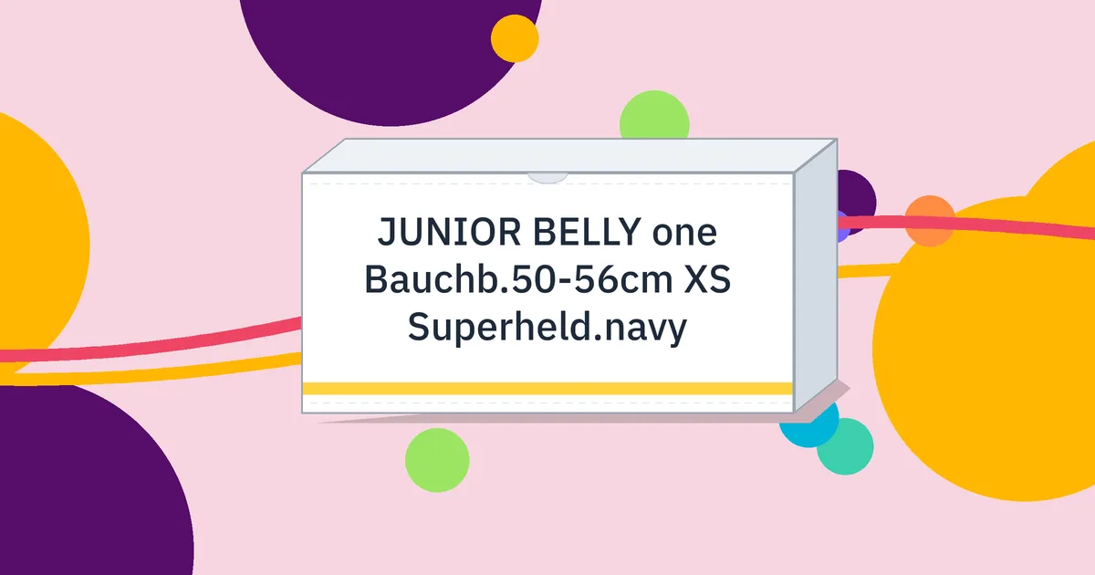 Symbolbild: Packung mit der Aufschrift JUNIOR BELLY one Bauchb.50-56cm XS Superheld.navy (PZN 13247564) – Verfügbarkeit und Bezug in Apotheken in Frankfurt am Main