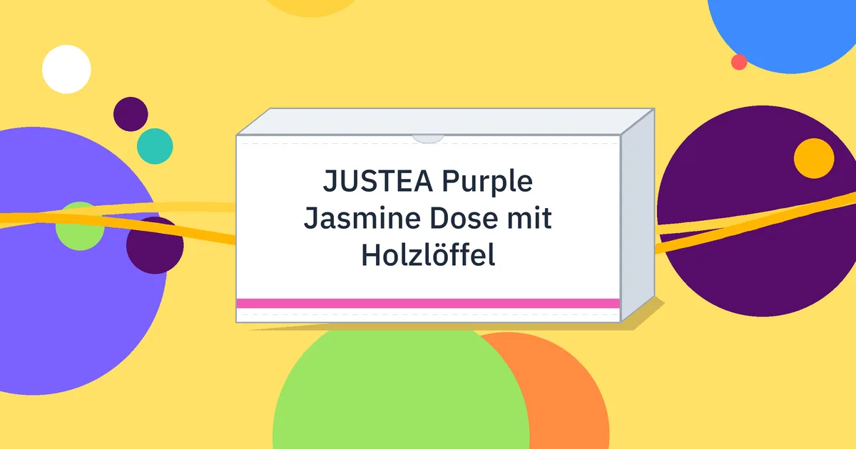 Symbolbild: Packung mit der Aufschrift JUSTEA Purple Jasmine Dose mit Holzlöffel (PZN 15419638) – Verfügbarkeit und Bezug in Apotheken in Frankfurt am Main