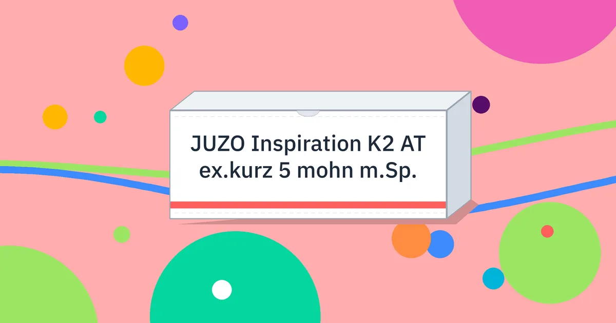 Symbolbild: Packung mit der Aufschrift JUZO Inspiration K2 AT ex.kurz 5 mohn m.Sp. (PZN 14953028) – Verfügbarkeit und Bezug in Apotheken in Frankfurt am Main