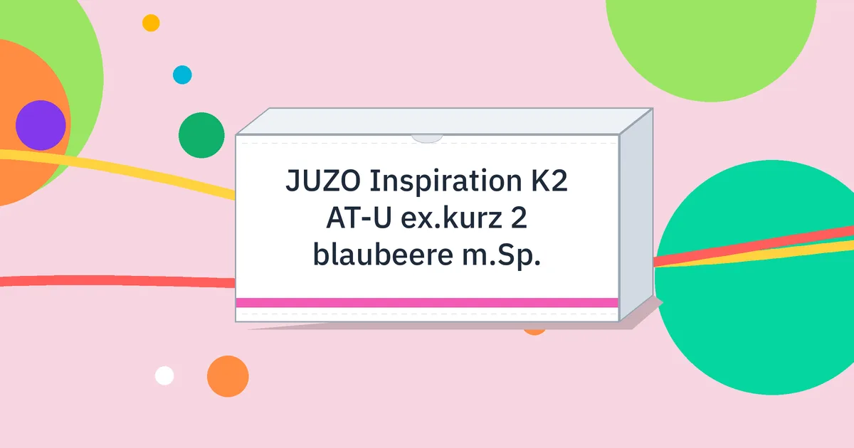 Symbolbild: Packung mit der Aufschrift JUZO Inspiration K2 AT-U ex.kurz 2 blaubeere m.Sp. (PZN 14965793) – Verfügbarkeit und Bezug in Apotheken in Frankfurt am Main