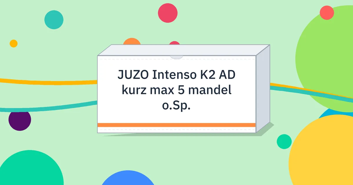 Symbolbild: Packung mit der Aufschrift JUZO Intenso K2 AD kurz max 5 mandel o.Sp. (PZN 18619349) – Verfügbarkeit und Bezug in Apotheken in Frankfurt am Main