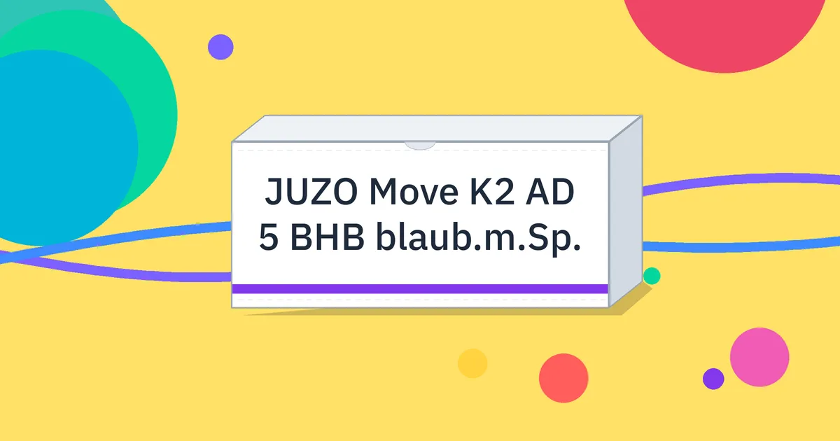 Symbolbild: Packung mit der Aufschrift JUZO Move K2 AD 5 BHB blaub.m.Sp. (PZN 18539283) – Verfügbarkeit und Bezug in Apotheken in Frankfurt am Main