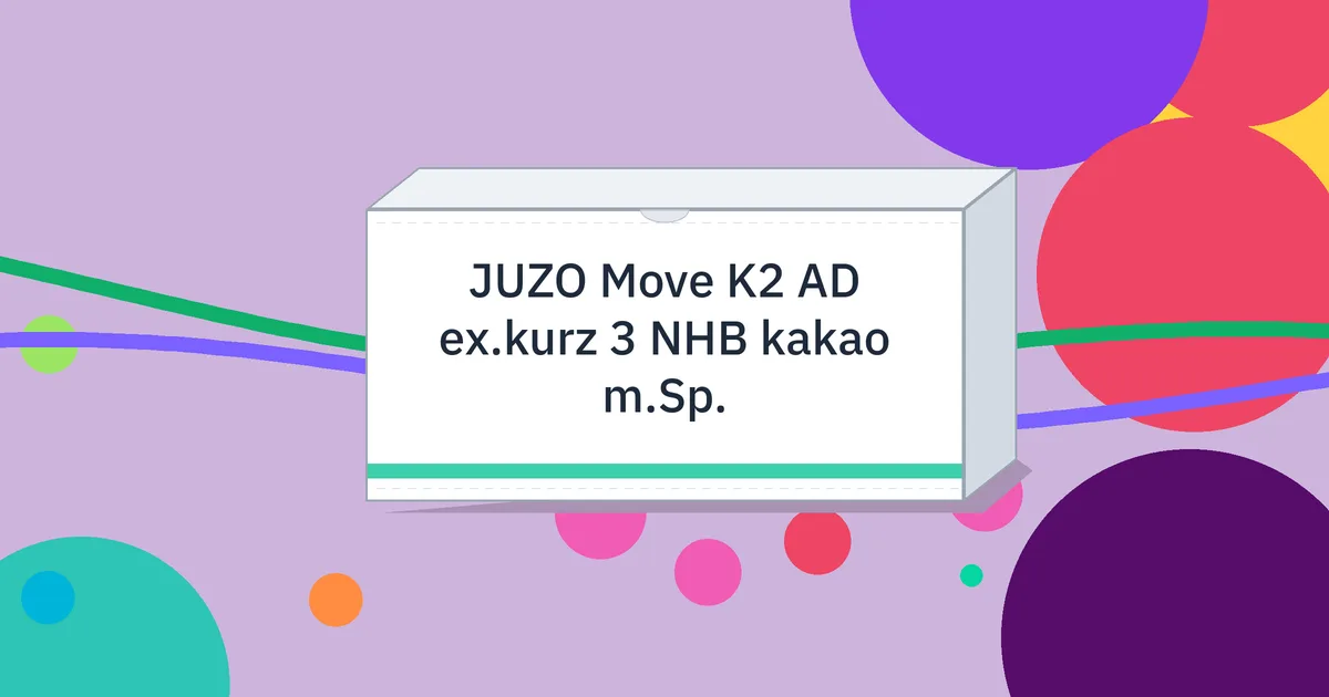Symbolbild: Packung mit der Aufschrift JUZO Move K2 AD ex.kurz 3 NHB kakao m.Sp. (PZN 18541860) – Verfügbarkeit und Bezug in Apotheken in Frankfurt am Main