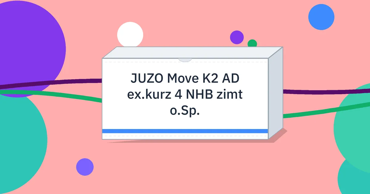 Symbolbild: Packung mit der Aufschrift JUZO Move K2 AD ex.kurz 4 NHB zimt o.Sp. (PZN 18510693) – Verfügbarkeit und Bezug in Apotheken in Frankfurt am Main