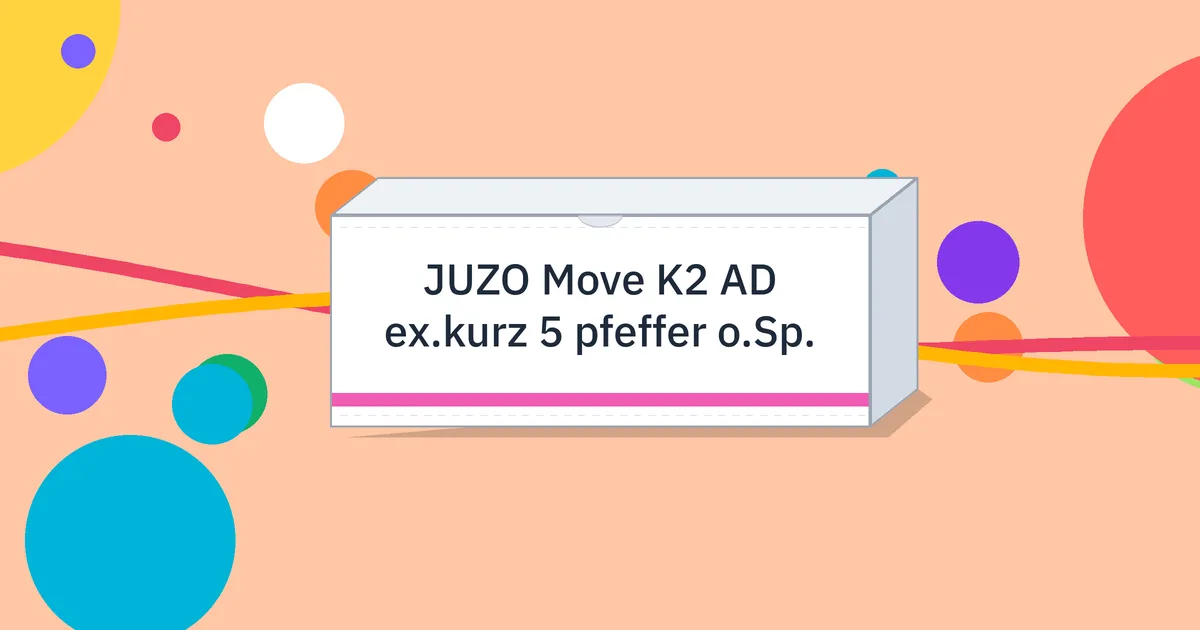 Symbolbild: Packung mit der Aufschrift JUZO Move K2 AD ex.kurz 5 pfeffer o.Sp. (PZN 16342381) – Verfügbarkeit und Bezug in Apotheken in Frankfurt am Main