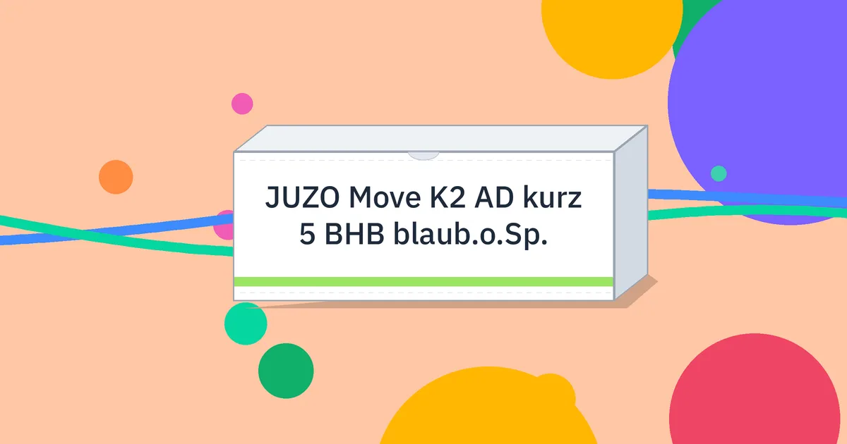Symbolbild: Packung mit der Aufschrift JUZO Move K2 AD kurz 5 BHB blaub.o.Sp. (PZN 18541305) – Verfügbarkeit und Bezug in Apotheken in Frankfurt am Main