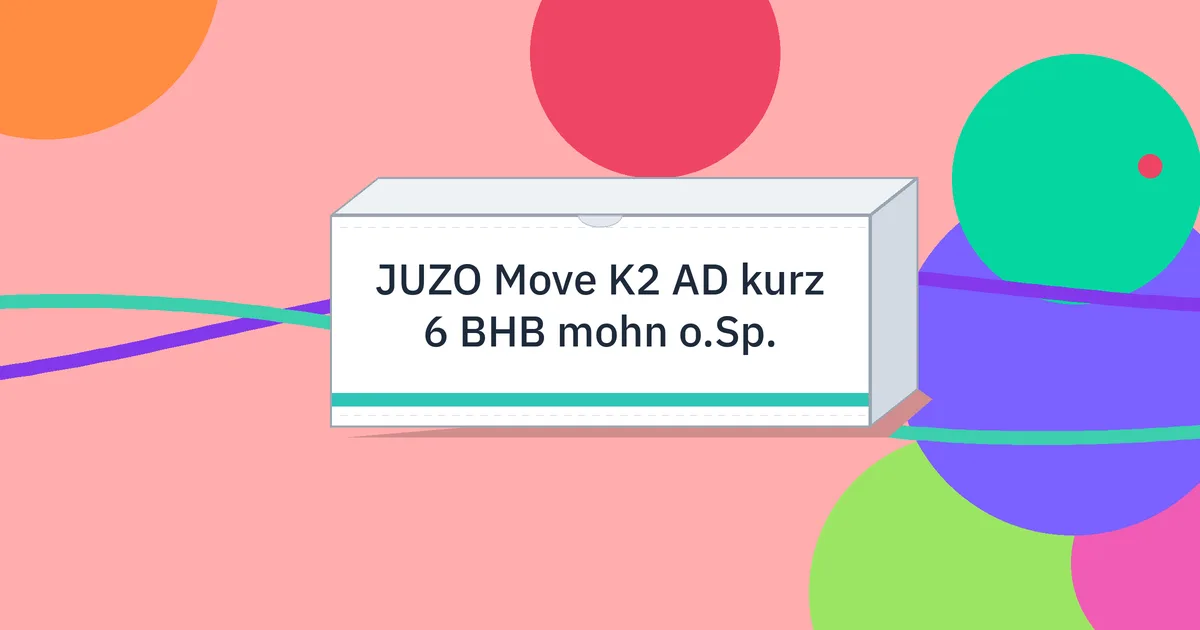 Symbolbild: Packung mit der Aufschrift JUZO Move K2 AD kurz 6 BHB mohn o.Sp. (PZN 18541400) – Verfügbarkeit und Bezug in Apotheken in Frankfurt am Main