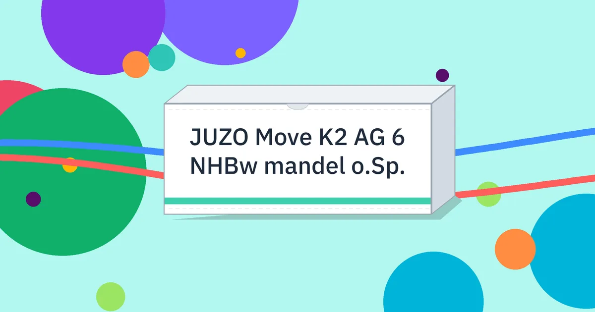 Symbolbild: Packung mit der Aufschrift JUZO Move K2 AG 6 NHBw mandel o.Sp. (PZN 16641008) – Verfügbarkeit und Bezug in Apotheken in Frankfurt am Main