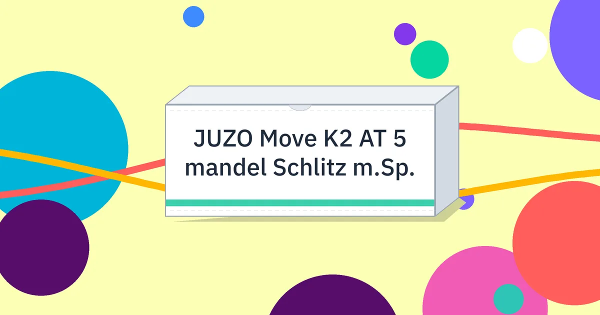 Symbolbild: Packung mit der Aufschrift JUZO Move K2 AT 5 mandel Schlitz m.Sp. (PZN 20668875) – Verfügbarkeit und Bezug in Apotheken in Frankfurt am Main