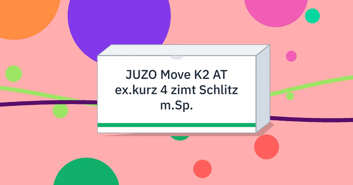 Symbolbild: Packung mit der Aufschrift JUZO Move K2 AT ex.kurz 4 zimt Schlitz m.Sp. (PZN 20671713) – Verfügbarkeit und Bezug in Apotheken in Frankfurt am Main