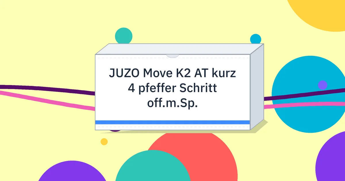Symbolbild: Packung mit der Aufschrift JUZO Move K2 AT kurz 4 pfeffer Schritt off.m.Sp. (PZN 20674226) – Verfügbarkeit und Bezug in Apotheken in Frankfurt am Main