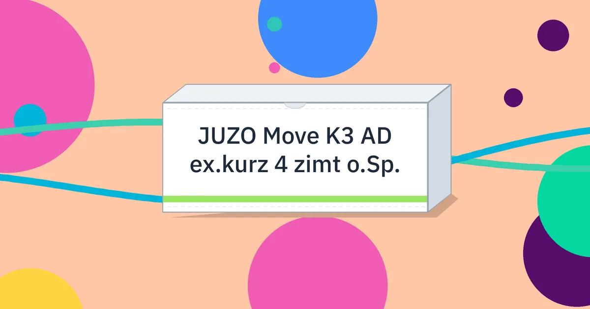 Symbolbild: Packung mit der Aufschrift JUZO Move K3 AD ex.kurz 4 zimt o.Sp. (PZN 18569918) – Verfügbarkeit und Bezug in Apotheken in Frankfurt am Main
