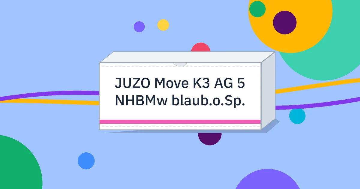 Symbolbild: Packung mit der Aufschrift JUZO Move K3 AG 5 NHBMw blaub.o.Sp. (PZN 18588784) – Verfügbarkeit und Bezug in Apotheken in Frankfurt am Main
